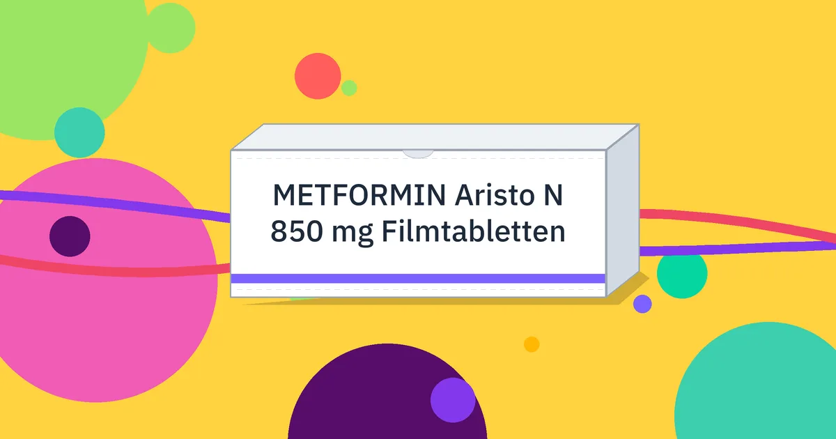 Symbolbild: Packung mit der Aufschrift METFORMIN Aristo N 850 mg Filmtabletten (PZN 05528421) – Verfügbarkeit und Bezug in Apotheken in Frankfurt am Main