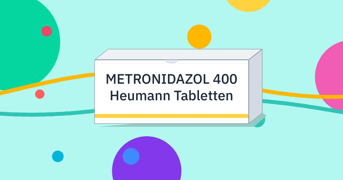 Symbolbild: Packung mit der Aufschrift METRONIDAZOL 400 Heumann Tabletten (PZN 08636631) – Verfügbarkeit und Bezug in Apotheken in Frankfurt am Main