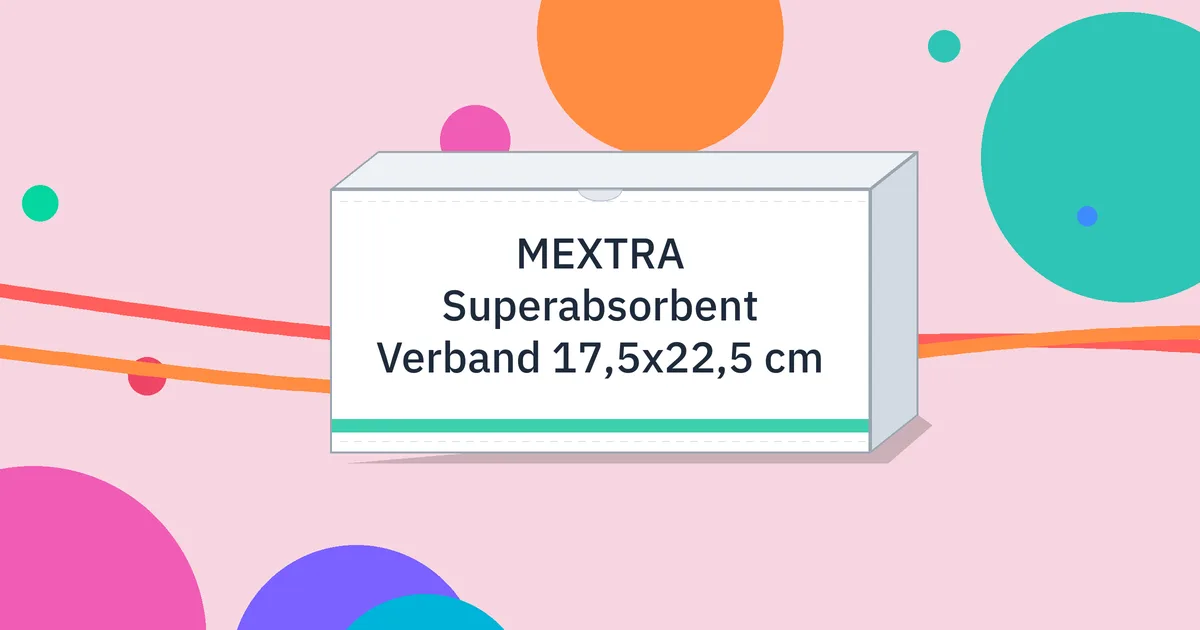 Symbolbild: Packung mit der Aufschrift MEXTRA Superabsorbent Verband 17,5x22,5 cm (PZN 20398418) – Verfügbarkeit und Bezug in Apotheken in Frankfurt am Main