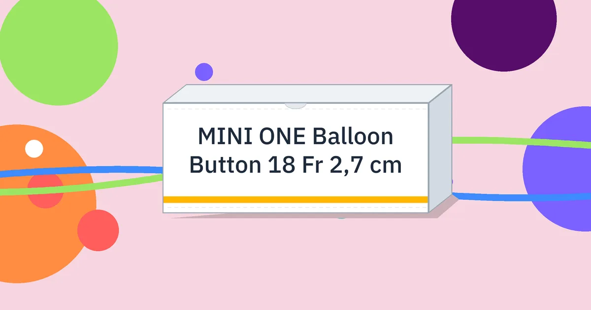 Symbolbild: Packung mit der Aufschrift MINI ONE Balloon Button 18 Fr 2,7 cm (PZN 14342247) – Verfügbarkeit und Bezug in Apotheken in Frankfurt am Main