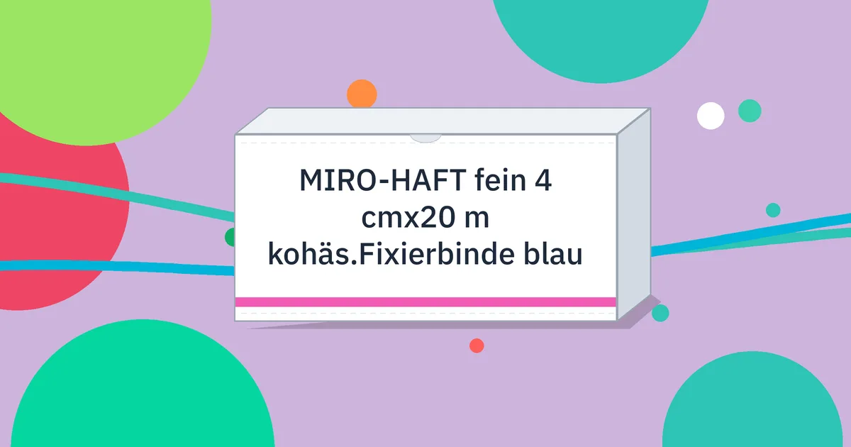 Symbolbild: Packung mit der Aufschrift MIRO-HAFT fein 4 cmx20 m kohäs.Fixierbinde blau (PZN 17756908) – Verfügbarkeit und Bezug in Apotheken in Frankfurt am Main