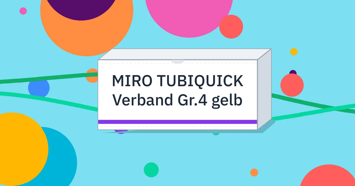 Symbolbild: Packung mit der Aufschrift MIRO TUBIQUICK Verband Gr.4 gelb (PZN 02196415) – Verfügbarkeit und Bezug in Apotheken in Frankfurt am Main