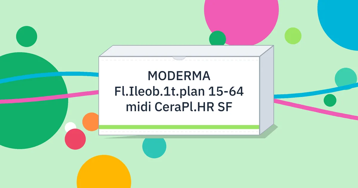 Symbolbild: Packung mit der Aufschrift MODERMA Fl.Ileob.1t.plan 15-64 midi CeraPl.HR SF (PZN 12417047) – Verfügbarkeit und Bezug in Apotheken in Frankfurt am Main