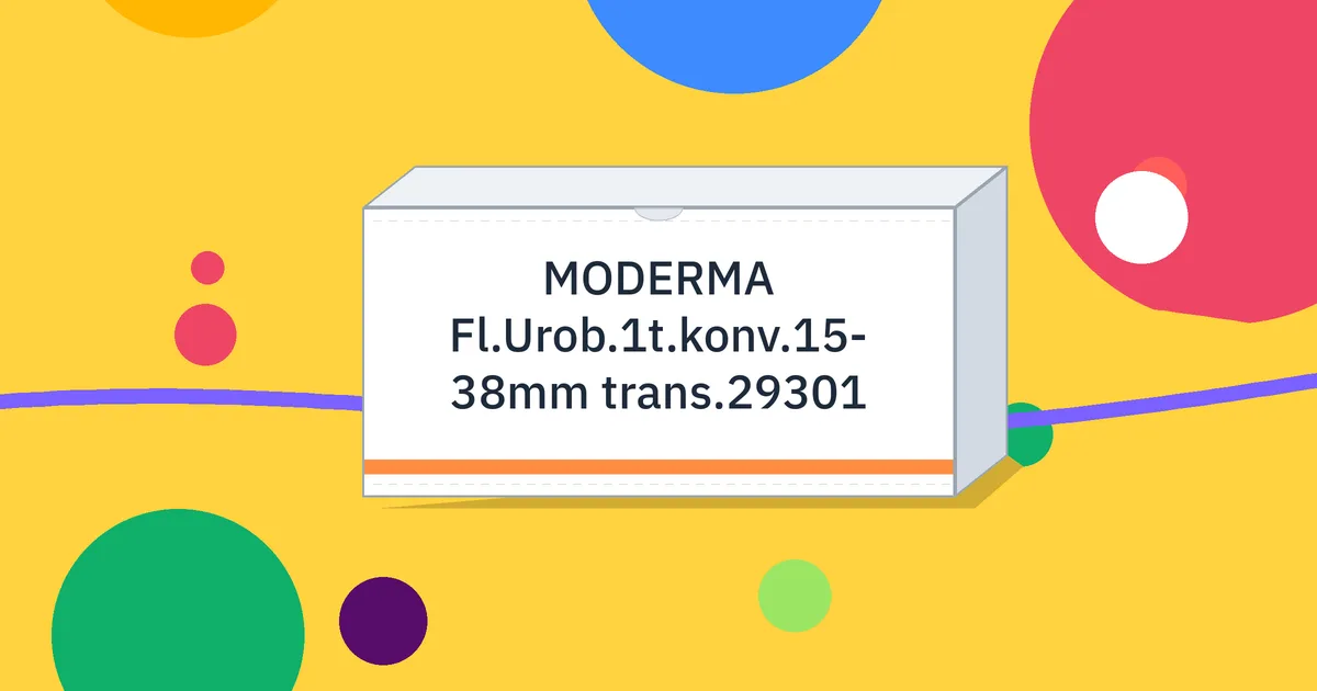 Symbolbild: Packung mit der Aufschrift MODERMA Fl.Urob.1t.konv.15-38mm trans.29301 (PZN 04195029) – Verfügbarkeit und Bezug in Apotheken in Frankfurt am Main