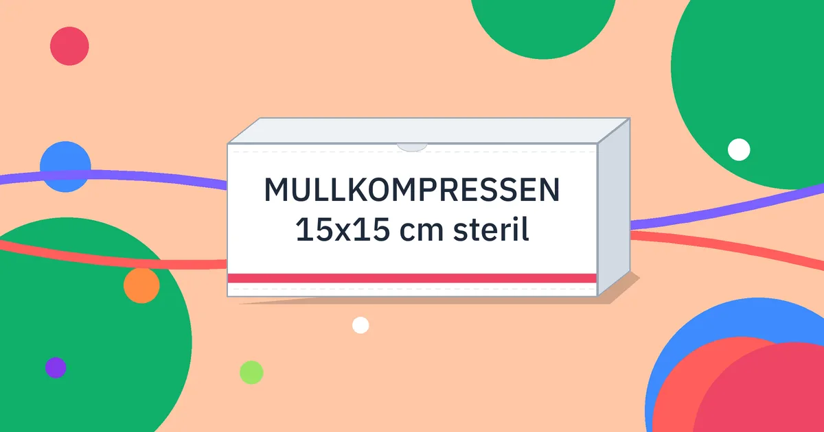 Symbolbild: Packung mit der Aufschrift MULLKOMPRESSEN 15x15 cm steril (PZN 01722623) – Verfügbarkeit und Bezug in Apotheken in Frankfurt am Main