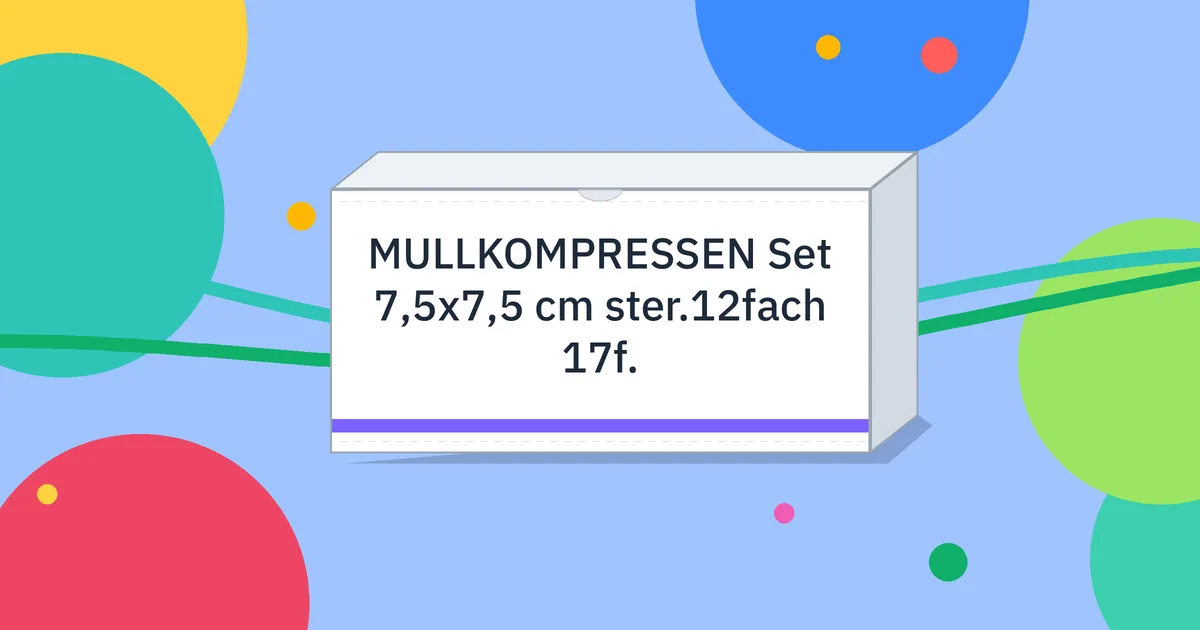 Symbolbild: Packung mit der Aufschrift MULLKOMPRESSEN Set 7,5x7,5 cm ster.12fach 17f. (PZN 06930295) – Verfügbarkeit und Bezug in Apotheken in Frankfurt am Main