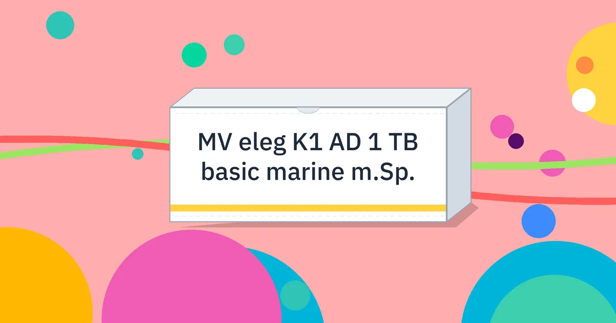 Symbolbild: Packung mit der Aufschrift MV eleg K1 AD 1 TB basic marine m.Sp. (PZN 14585079) – Verfügbarkeit und Bezug in Apotheken in Frankfurt am Main