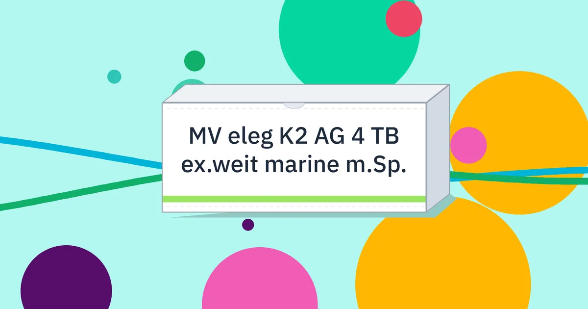 Symbolbild: Packung mit der Aufschrift MV eleg K2 AG 4 TB ex.weit marine m.Sp. (PZN 14612103) – Verfügbarkeit und Bezug in Apotheken in Frankfurt am Main