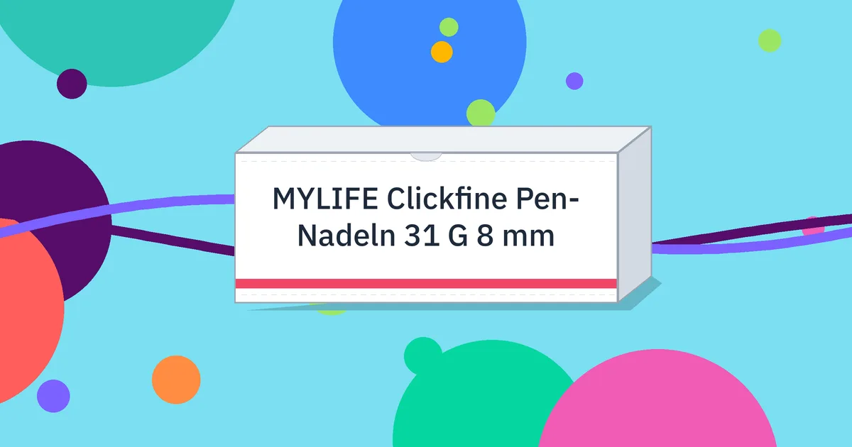 Symbolbild: Packung mit der Aufschrift MYLIFE Clickfine Pen-Nadeln 31 G 8 mm (PZN 09912582) – Verfügbarkeit und Bezug in Apotheken in Frankfurt am Main