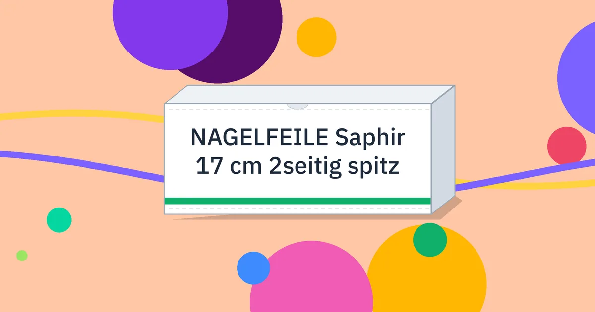 Symbolbild: Packung mit der Aufschrift NAGELFEILE Saphir 17 cm 2seitig spitz (PZN 10932710) – Verfügbarkeit und Bezug in Apotheken in Frankfurt am Main