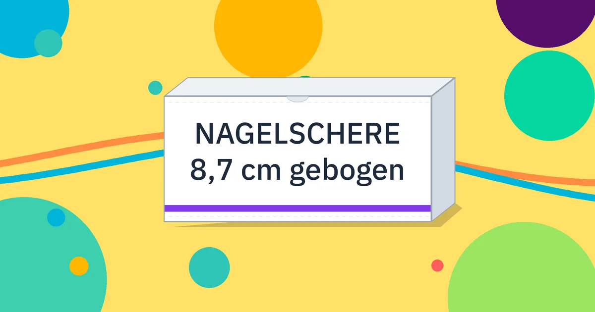 Symbolbild: Packung mit der Aufschrift NAGELSCHERE 8,7 cm gebogen (PZN 16619635) – Verfügbarkeit und Bezug in Apotheken in Frankfurt am Main