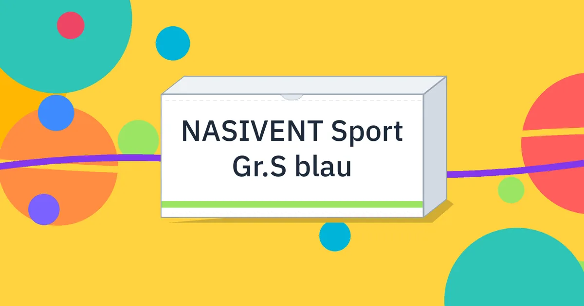 Symbolbild: Packung mit der Aufschrift NASIVENT Sport Gr.S blau (PZN 16882887) – Verfügbarkeit und Bezug in Apotheken in Frankfurt am Main