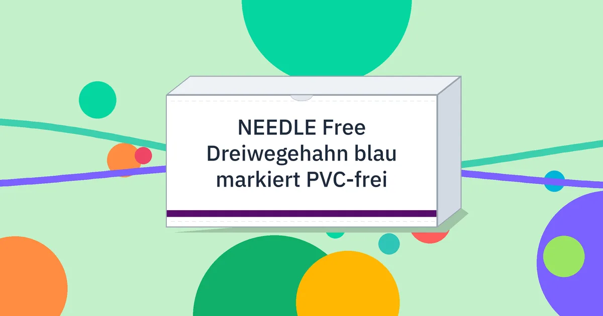 Symbolbild: Packung mit der Aufschrift NEEDLE Free Dreiwegehahn blau markiert PVC-frei (PZN 00918643) – Verfügbarkeit und Bezug in Apotheken in Frankfurt am Main