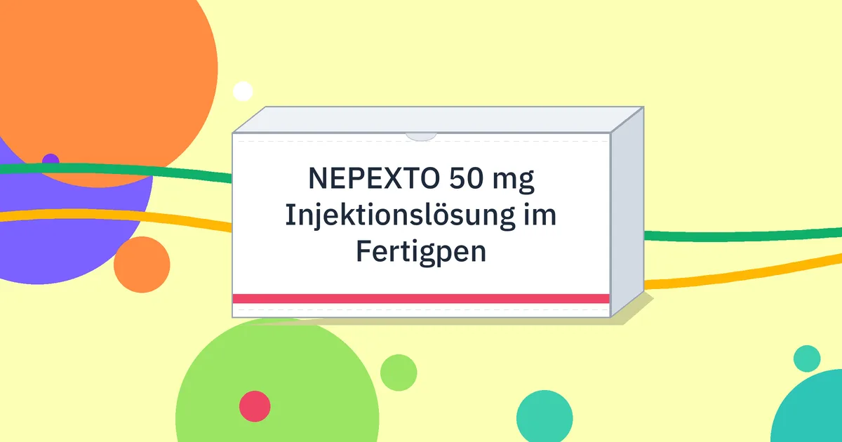 Symbolbild: Packung mit der Aufschrift NEPEXTO 50 mg Injektionslösung im Fertigpen (PZN 17483020) – Verfügbarkeit und Bezug in Apotheken in Frankfurt am Main