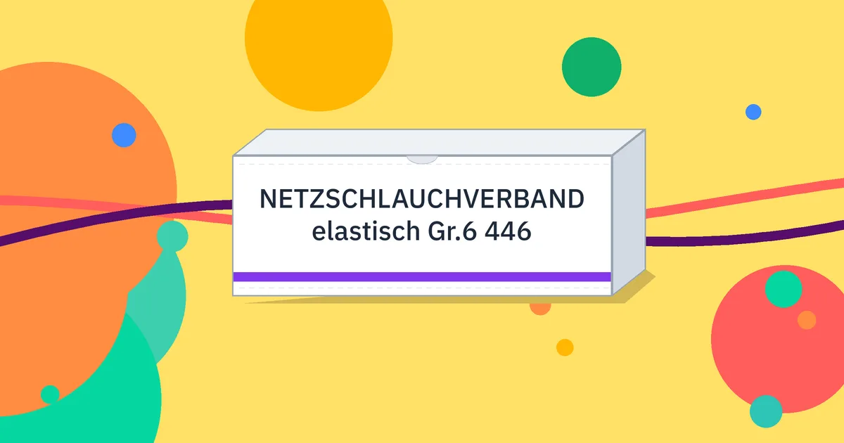 Symbolbild: Packung mit der Aufschrift NETZSCHLAUCHVERBAND elastisch Gr.6 446 (PZN 02092621) – Verfügbarkeit und Bezug in Apotheken in Frankfurt am Main