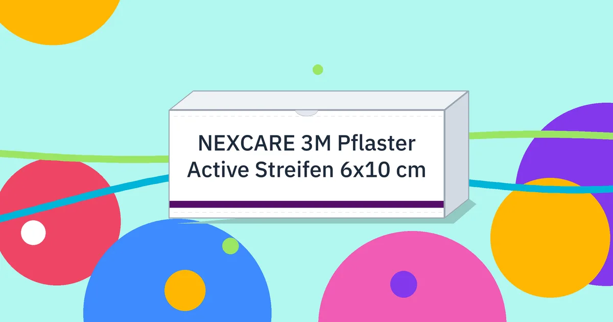 Symbolbild: Packung mit der Aufschrift NEXCARE 3M Pflaster Active Streifen 6x10 cm (PZN 10107176) – Verfügbarkeit und Bezug in Apotheken in Frankfurt am Main
