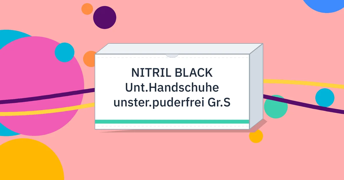 Symbolbild: Packung mit der Aufschrift NITRIL BLACK Unt.Handschuhe unster.puderfrei Gr.S (PZN 12614730) – Verfügbarkeit und Bezug in Apotheken in Frankfurt am Main