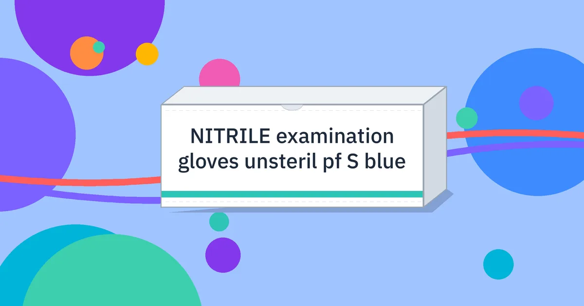 Symbolbild: Packung mit der Aufschrift NITRILE examination gloves unsteril pf S blue (PZN 19872211) – Verfügbarkeit und Bezug in Apotheken in Frankfurt am Main