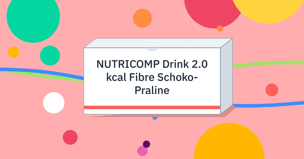 Symbolbild: Packung mit der Aufschrift NUTRICOMP Drink 2.0 kcal Fibre Schoko-Praline (PZN 11137877) – Verfügbarkeit und Bezug in Apotheken in Frankfurt am Main