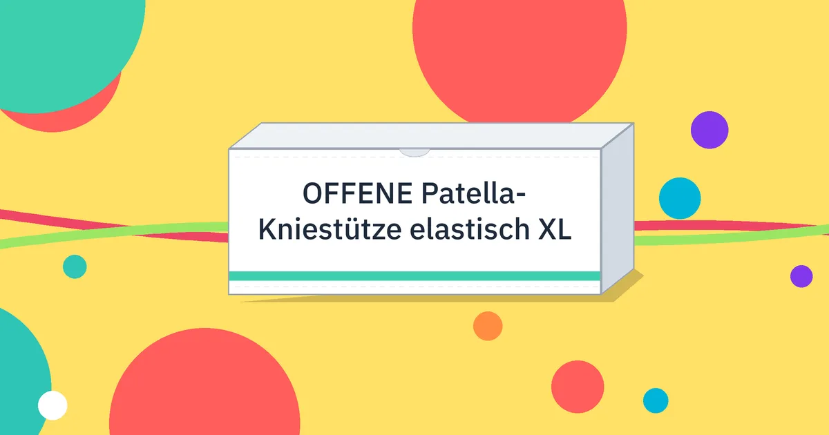 Symbolbild: Packung mit der Aufschrift OFFENE Patella-Kniestütze elastisch XL (PZN 19071623) – Verfügbarkeit und Bezug in Apotheken in Frankfurt am Main