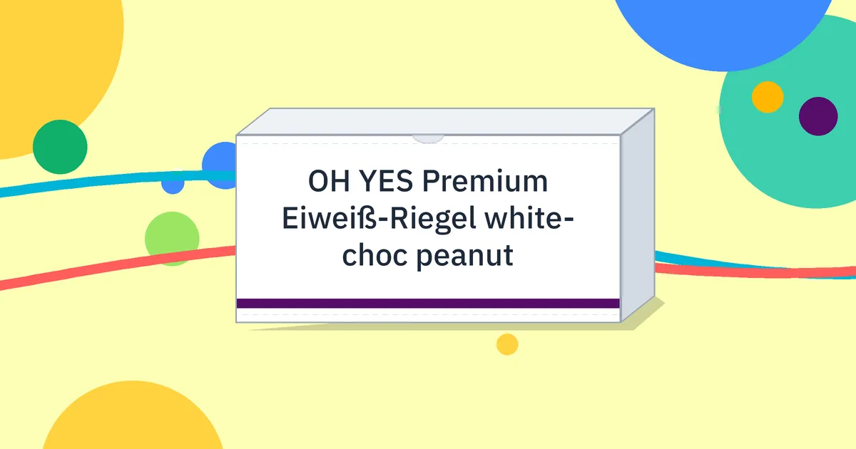 Symbolbild: Packung mit der Aufschrift OH YES Premium Eiweiß-Riegel white-choc peanut (PZN 17538583) – Verfügbarkeit und Bezug in Apotheken in Frankfurt am Main