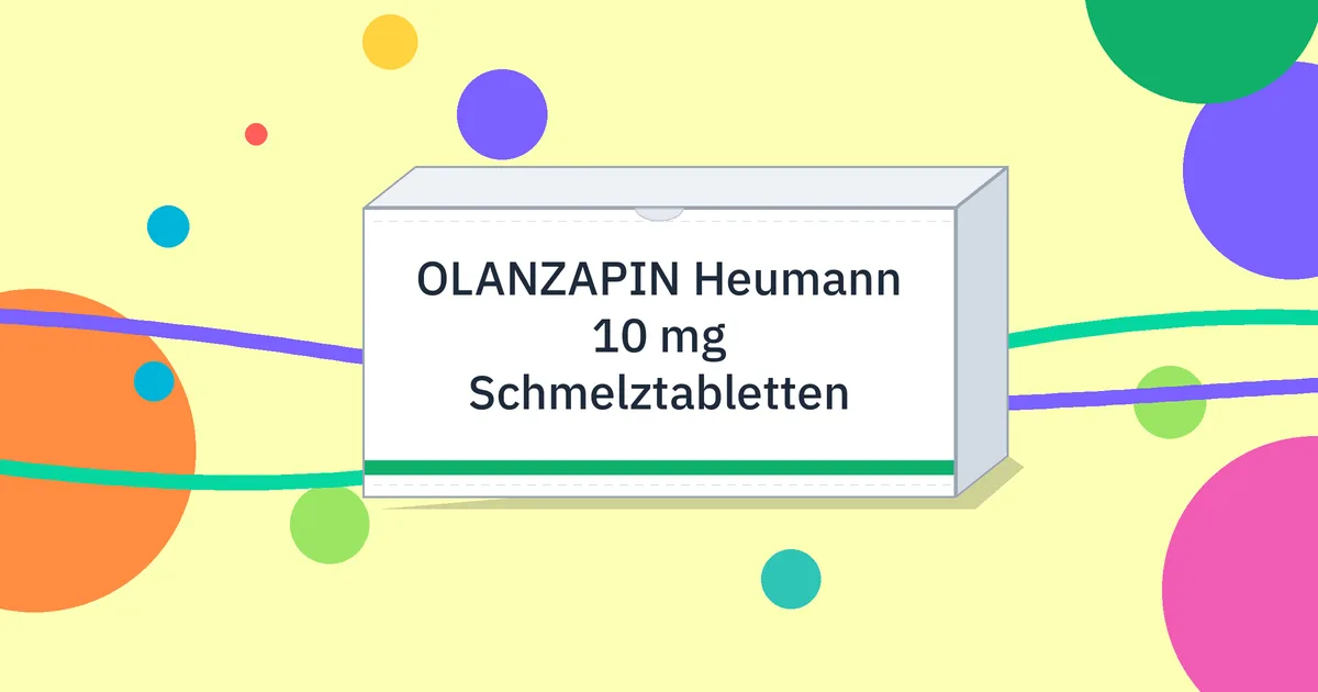 Symbolbild: Packung mit der Aufschrift OLANZAPIN Heumann 10 mg Schmelztabletten (PZN 08850465) – Verfügbarkeit und Bezug in Apotheken in Frankfurt am Main