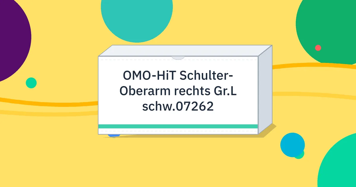 Symbolbild: Packung mit der Aufschrift OMO-HiT Schulter-Oberarm rechts Gr.L schw.07262 (PZN 03640651) – Verfügbarkeit und Bezug in Apotheken in Frankfurt am Main