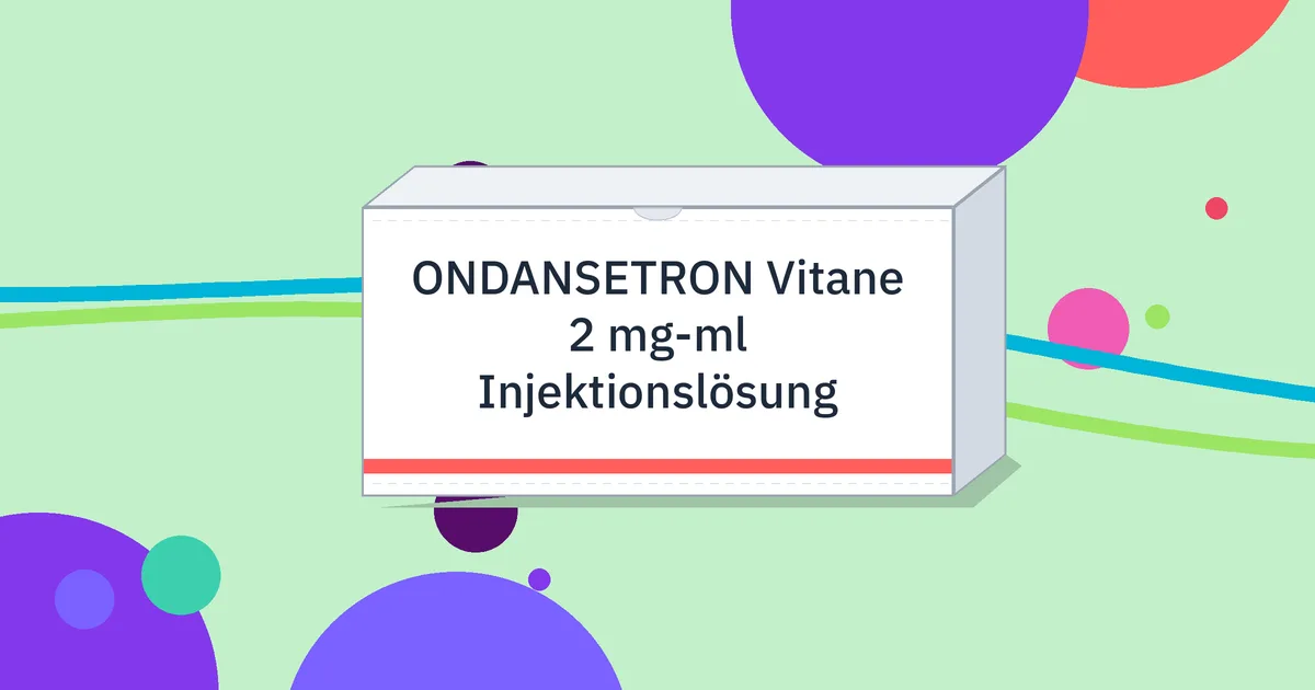 Symbolbild: Packung mit der Aufschrift ONDANSETRON Vitane 2 mg-ml Injektionslösung (PZN 14242391) – Verfügbarkeit und Bezug in Apotheken in Frankfurt am Main