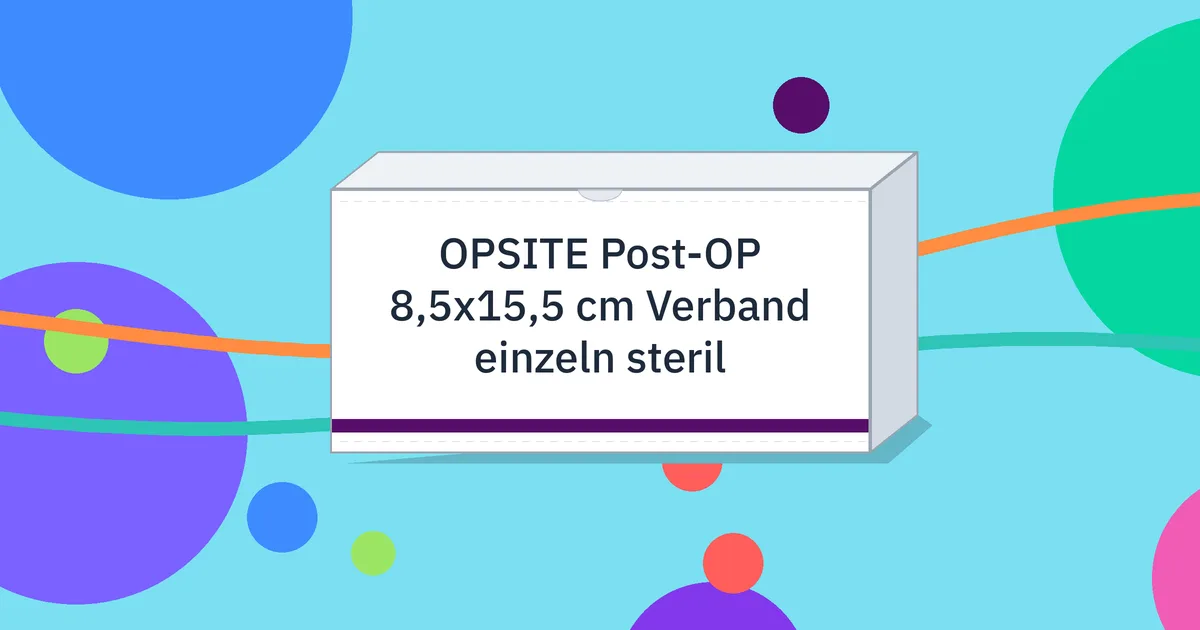 Symbolbild: Packung mit der Aufschrift OPSITE Post-OP 8,5x15,5 cm Verband einzeln steril (PZN 19692443) – Verfügbarkeit und Bezug in Apotheken in Frankfurt am Main