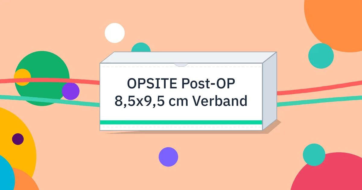 Symbolbild: Packung mit der Aufschrift OPSITE Post-OP 8,5x9,5 cm Verband (PZN 10523911) – Verfügbarkeit und Bezug in Apotheken in Frankfurt am Main