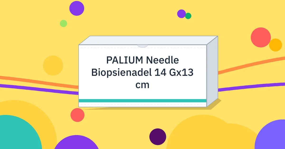 Symbolbild: Packung mit der Aufschrift PALIUM Needle Biopsienadel 14 Gx13 cm (PZN 16922718) – Verfügbarkeit und Bezug in Apotheken in Frankfurt am Main