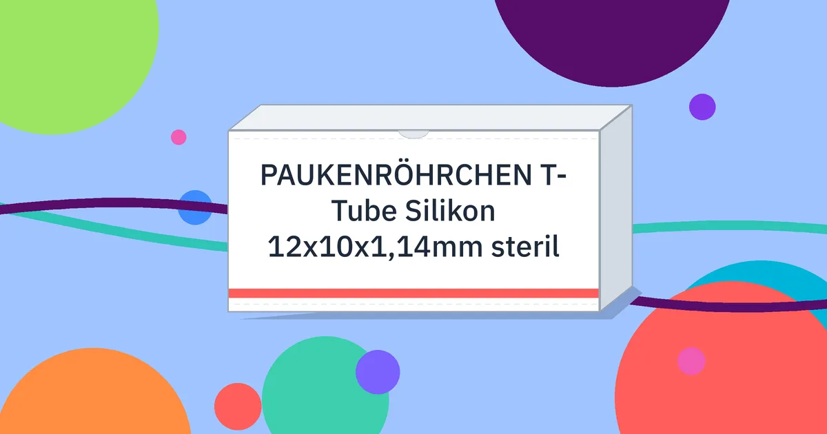 Symbolbild: Packung mit der Aufschrift PAUKENRÖHRCHEN T-Tube Silikon 12x10x1,14mm steril (PZN 18355146) – Verfügbarkeit und Bezug in Apotheken in Frankfurt am Main