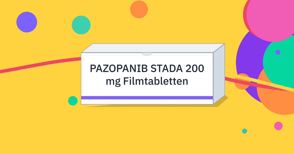 Symbolbild: Packung mit der Aufschrift PAZOPANIB STADA 200 mg Filmtabletten (PZN 19430861) – Verfügbarkeit und Bezug in Apotheken in Frankfurt am Main