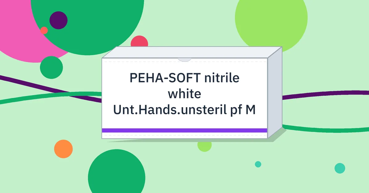 Symbolbild: Packung mit der Aufschrift PEHA-SOFT nitrile white Unt.Hands.unsteril pf M (PZN 09213737) – Verfügbarkeit und Bezug in Apotheken in Frankfurt am Main