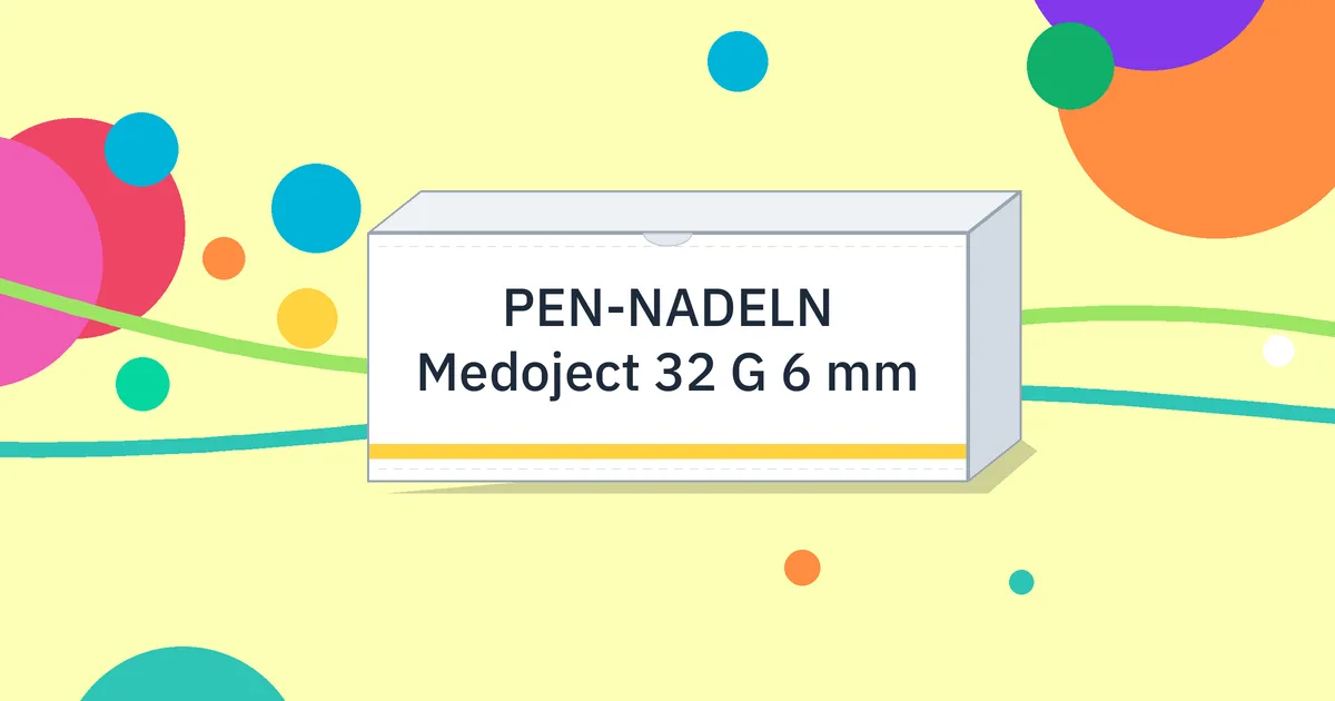 Symbolbild: Packung mit der Aufschrift PEN-NADELN Medoject 32 G 6 mm (PZN 18489674) – Verfügbarkeit und Bezug in Apotheken in Frankfurt am Main