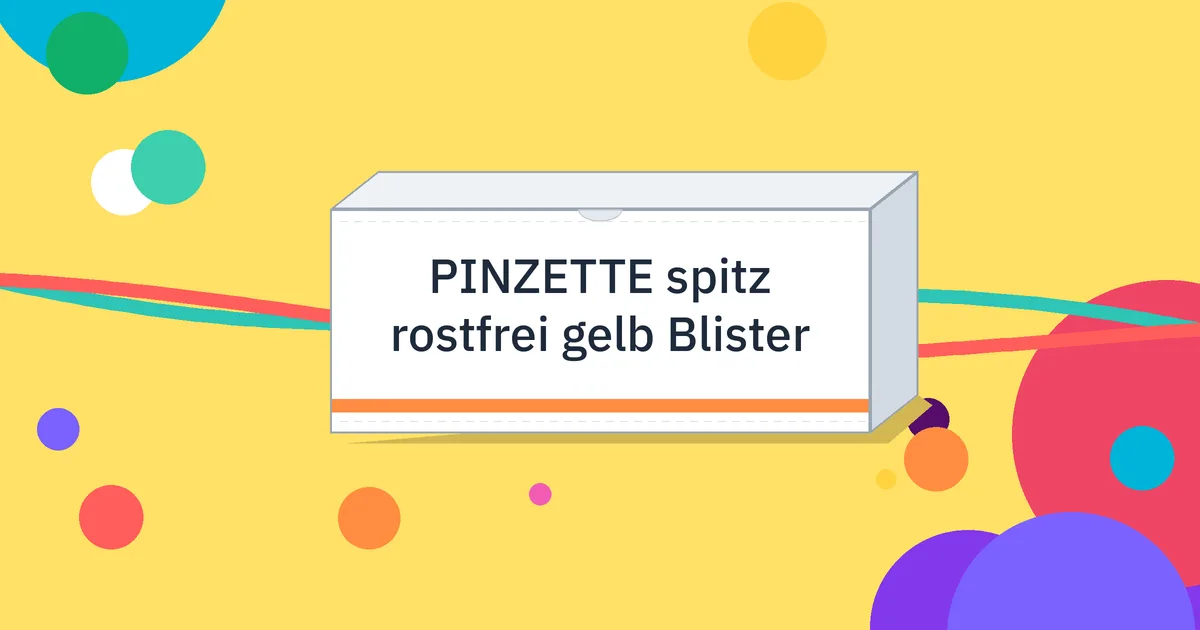 Symbolbild: Packung mit der Aufschrift PINZETTE spitz rostfrei gelb Blister (PZN 10348945) – Verfügbarkeit und Bezug in Apotheken in Frankfurt am Main