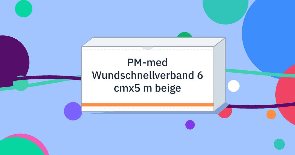 Symbolbild: Packung mit der Aufschrift PM-med Wundschnellverband 6 cmx5 m beige (PZN 18844543) – Verfügbarkeit und Bezug in Apotheken in Frankfurt am Main