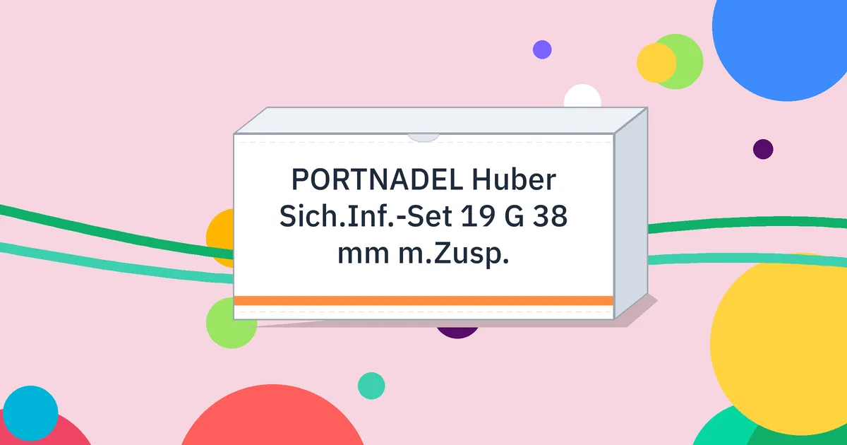 Symbolbild: Packung mit der Aufschrift PORTNADEL Huber Sich.Inf.-Set 19 G 38 mm m.Zusp. (PZN 00355275) – Verfügbarkeit und Bezug in Apotheken in Frankfurt am Main