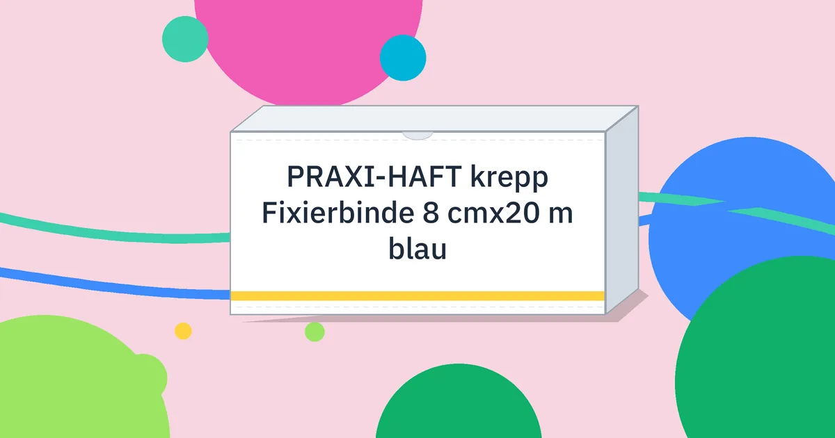 Symbolbild: Packung mit der Aufschrift PRAXI-HAFT krepp Fixierbinde 8 cmx20 m blau (PZN 12826248) – Verfügbarkeit und Bezug in Apotheken in Frankfurt am Main