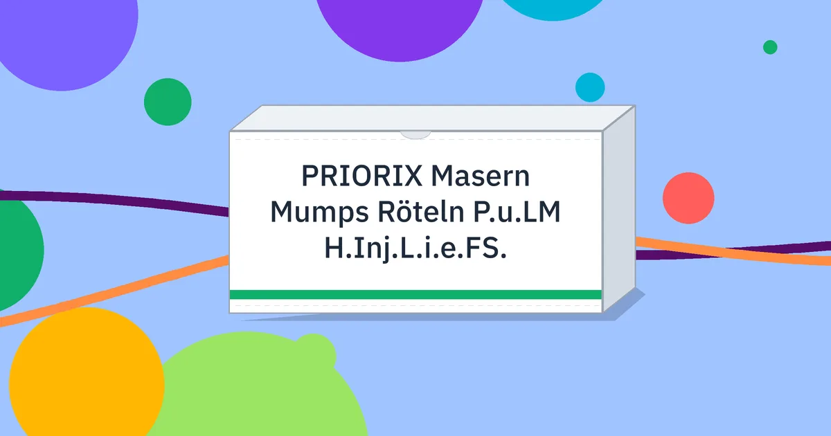 Symbolbild: Packung mit der Aufschrift PRIORIX Masern Mumps Röteln P.u.LM H.Inj.L.i.e.FS. (PZN 05994057) – Verfügbarkeit und Bezug in Apotheken in Frankfurt am Main