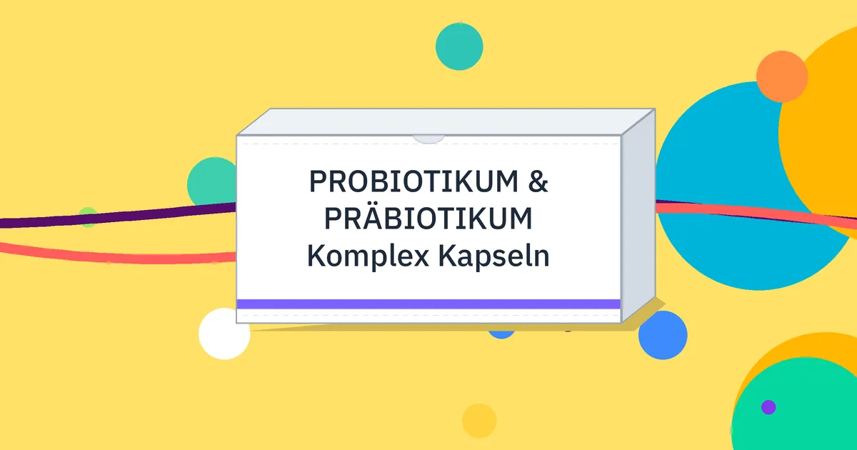 Symbolbild: Packung mit der Aufschrift PROBIOTIKUM & PRÄBIOTIKUM Komplex Kapseln (PZN 20600185) – Verfügbarkeit und Bezug in Apotheken in Frankfurt am Main