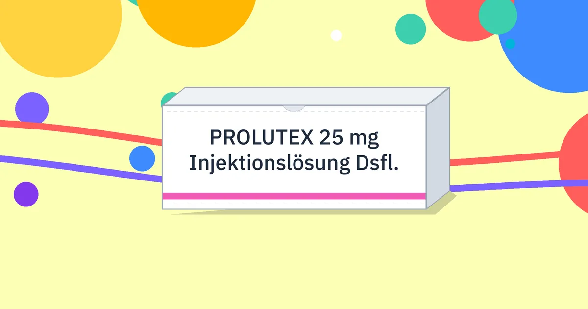 Symbolbild: Packung mit der Aufschrift PROLUTEX 25 mg Injektionslösung Dsfl. (PZN 18822317) – Verfügbarkeit und Bezug in Apotheken in Frankfurt am Main