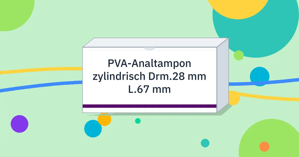Symbolbild: Packung mit der Aufschrift PVA-Analtampon zylindrisch Drm.28 mm L.67 mm (PZN 12551691) – Verfügbarkeit und Bezug in Apotheken in Frankfurt am Main