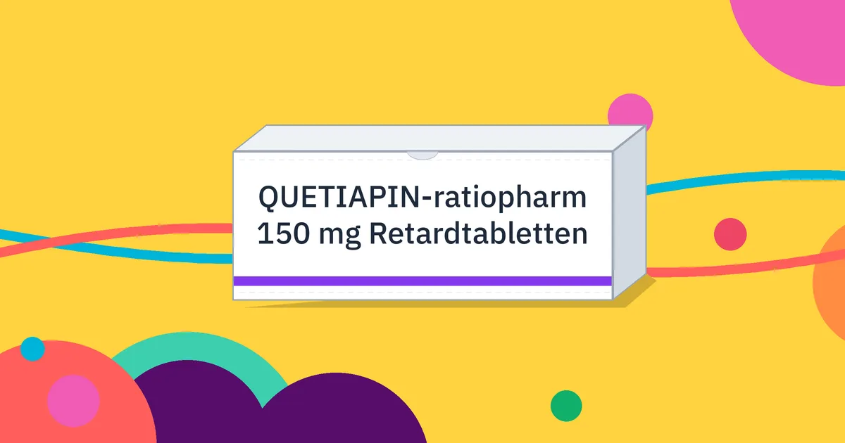 Symbolbild: Packung mit der Aufschrift QUETIAPIN-ratiopharm 150 mg Retardtabletten (PZN 09266981) – Verfügbarkeit und Bezug in Apotheken in Frankfurt am Main