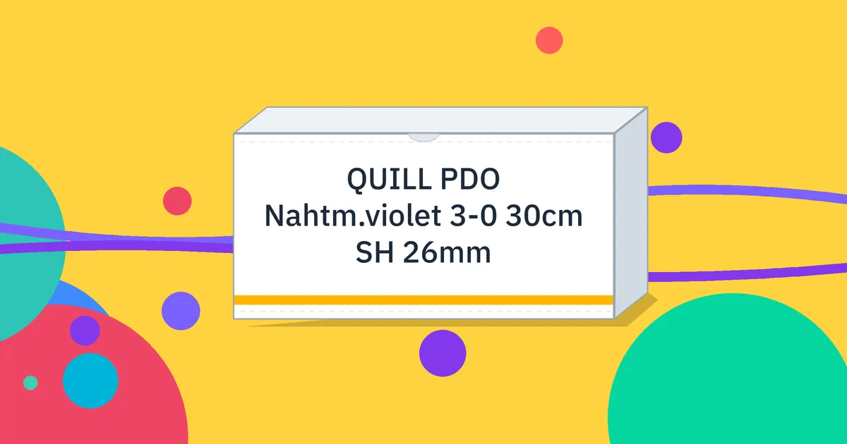 Symbolbild: Packung mit der Aufschrift QUILL PDO Nahtm.violet 3-0 30cm SH 26mm (PZN 17990521) – Verfügbarkeit und Bezug in Apotheken in Frankfurt am Main