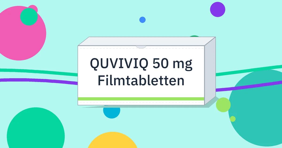 Symbolbild: Packung mit der Aufschrift QUVIVIQ 50 mg Filmtabletten (PZN 19119910) – Verfügbarkeit und Bezug in Apotheken in Frankfurt am Main