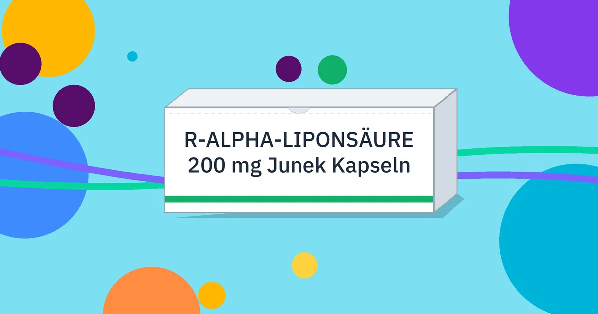 Symbolbild: Packung mit der Aufschrift R-ALPHA-LIPONSÄURE 200 mg Junek Kapseln (PZN 16235099) – Verfügbarkeit und Bezug in Apotheken in Frankfurt am Main