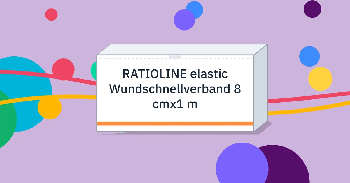 Symbolbild: Packung mit der Aufschrift RATIOLINE elastic Wundschnellverband 8 cmx1 m (PZN 01805326) – Verfügbarkeit und Bezug in Apotheken in Frankfurt am Main