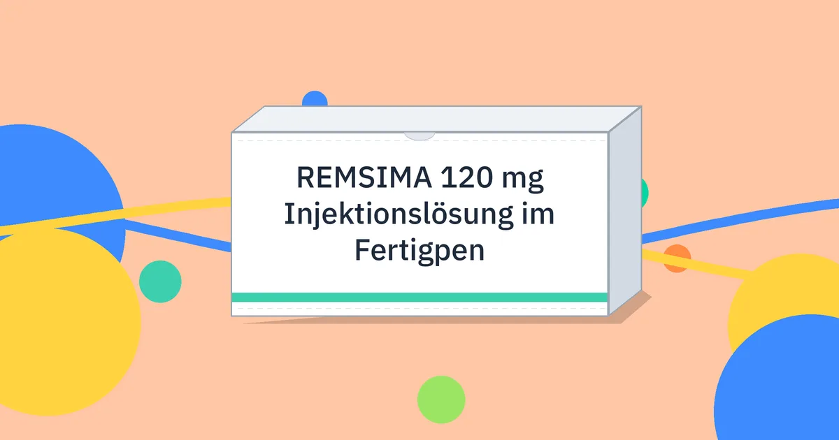 Symbolbild: Packung mit der Aufschrift REMSIMA 120 mg Injektionslösung im Fertigpen (PZN 18494238) – Verfügbarkeit und Bezug in Apotheken in Frankfurt am Main