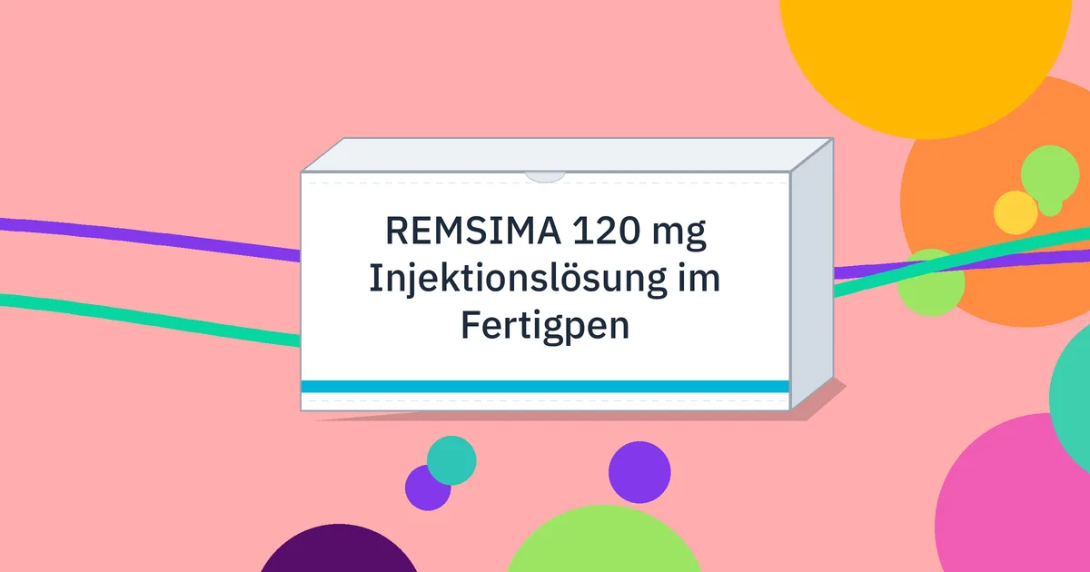 Symbolbild: Packung mit der Aufschrift REMSIMA 120 mg Injektionslösung im Fertigpen (PZN 20201835) – Verfügbarkeit und Bezug in Apotheken in Frankfurt am Main